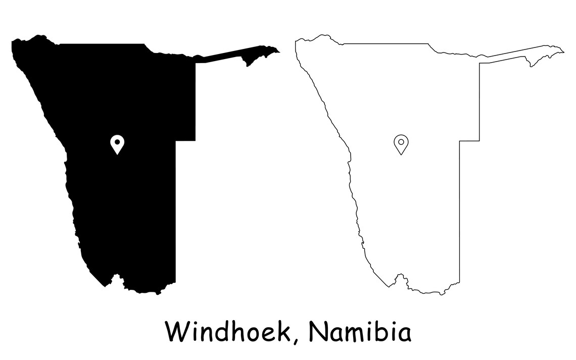 Windhoek Namibia Map Capital City Country Location Pin Black White ...