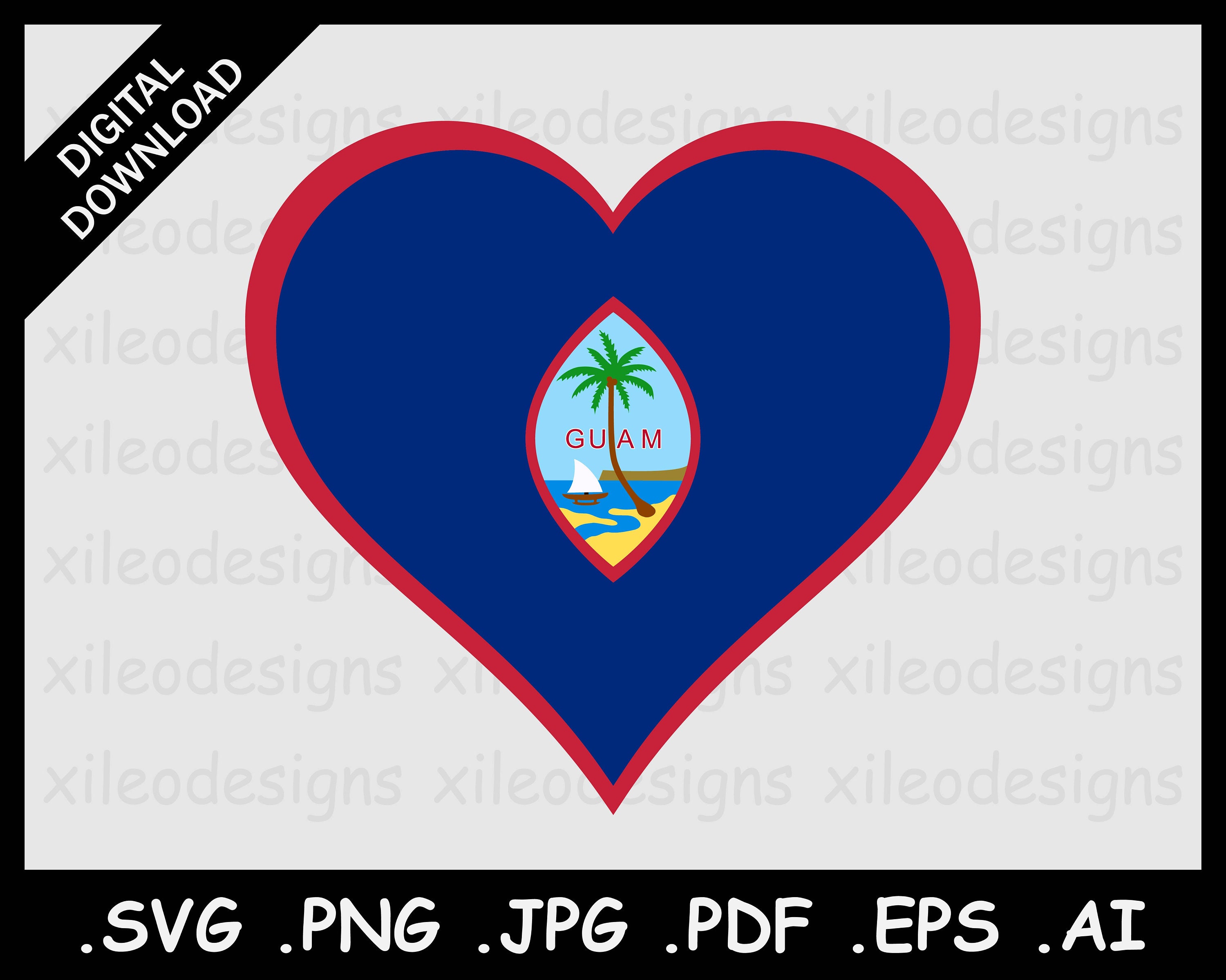 Guam Heart Flag SVG, Guamanian Love Shape Flag, Instant Digital ...