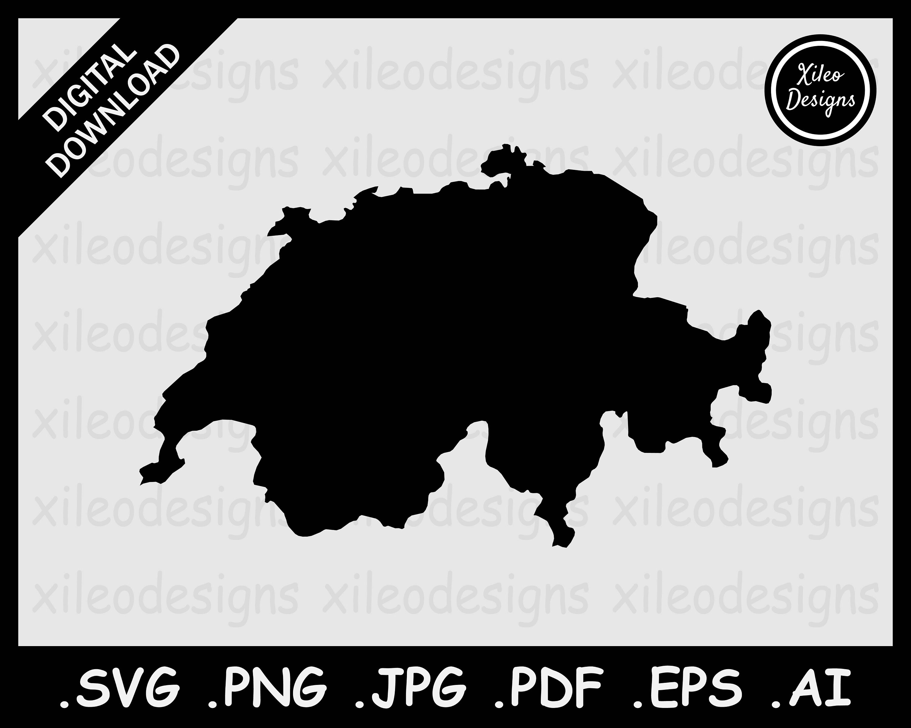 Switzerland Map SVG Swiss National Country Boundary Border - Etsy