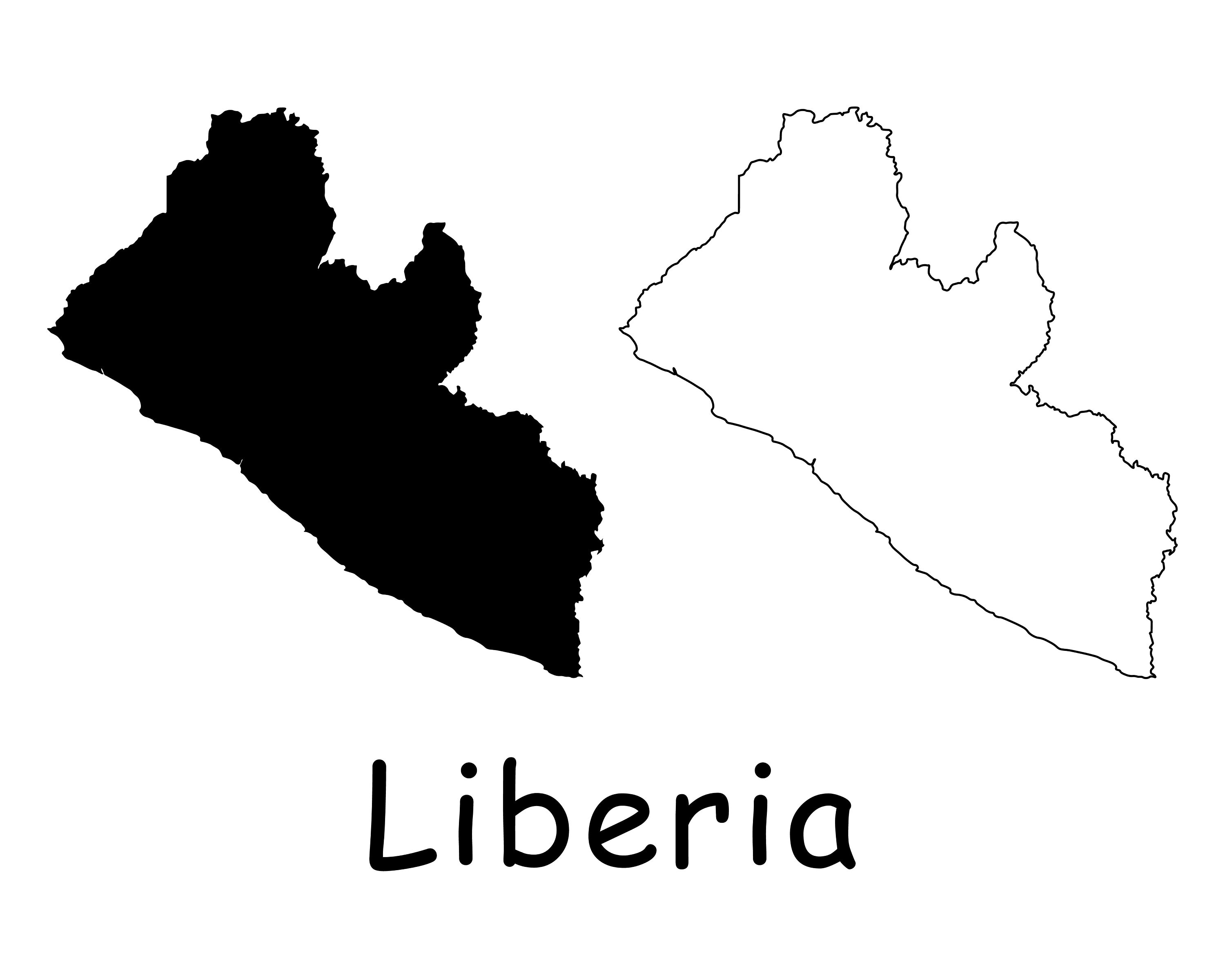 Map of Liberia, Liberian Map, Black and White Detailed Solid Outline ...