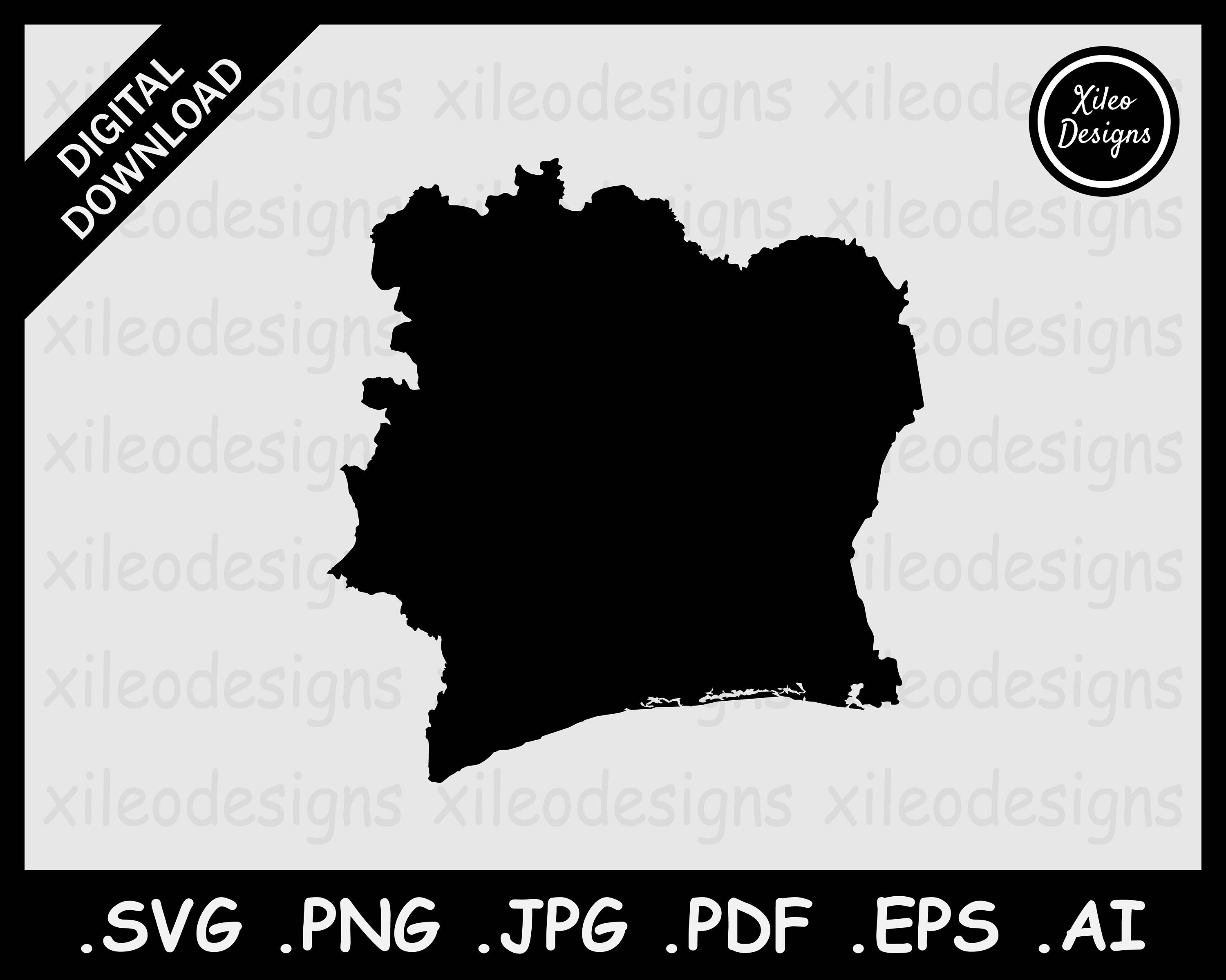 Ivory Coast Map SVG Côte D'ivoire Country National Border - Etsy