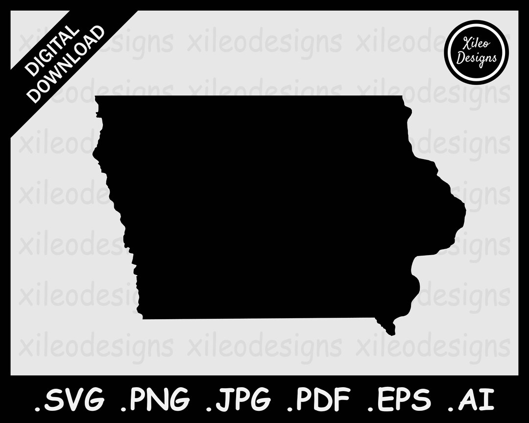 Iowa Map SVG, IA USA State Boundary Border Map, Iowan United States ...