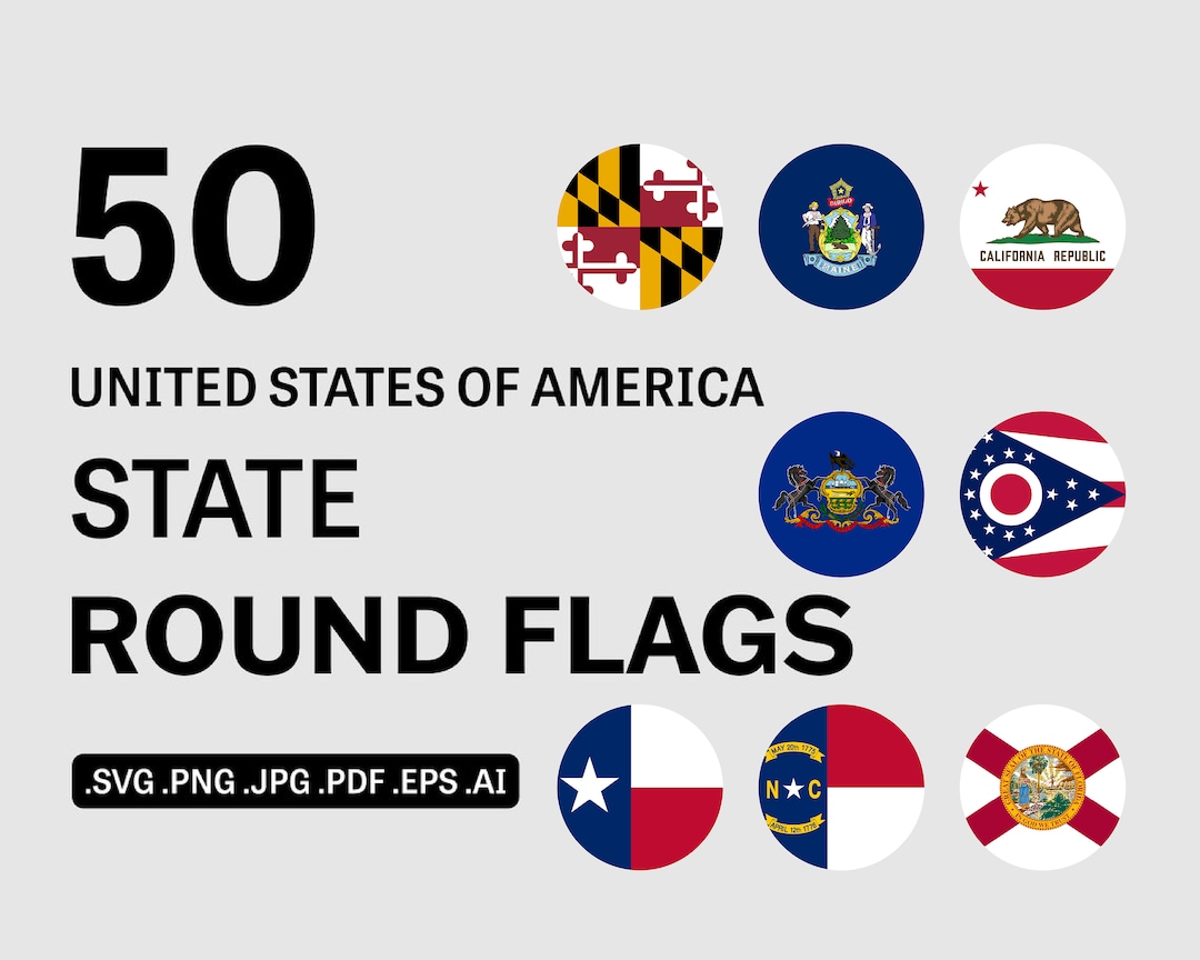 USA Round State Flag SVG, 50 United States of America US American ...