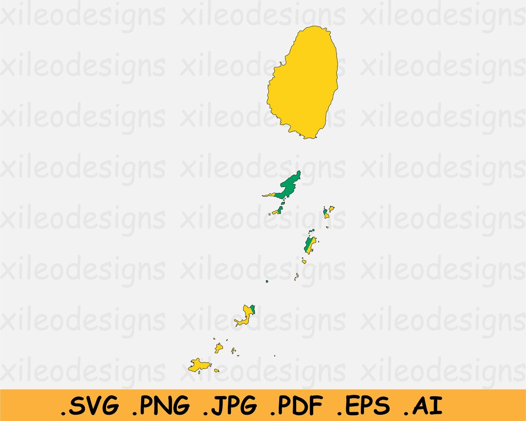 St. Vincent and Grenadines Map Flag SVG Cricut Cut File, Country Nation ...