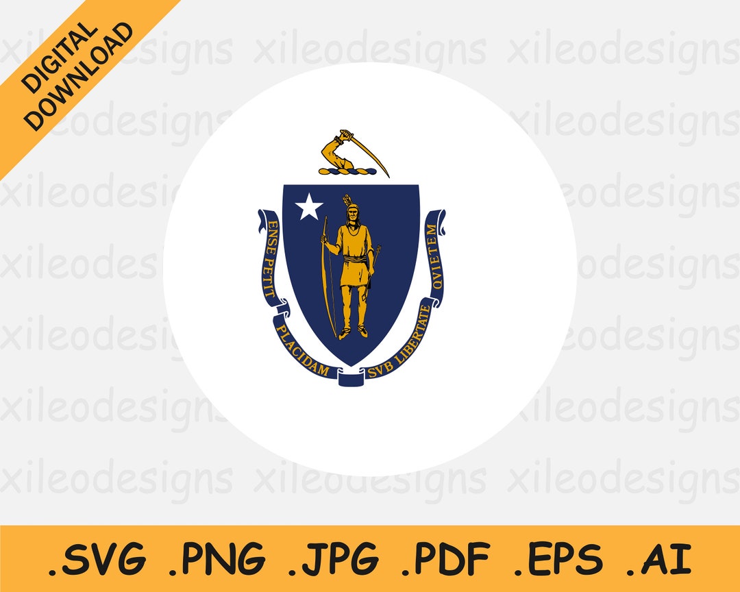 Massachusetts Round Flag SVG - MA USA Circular Circle American us State ...
