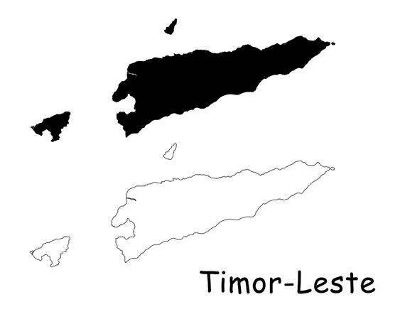 Timor Leste Map Black And White Detailed Solid Outline Etsy
