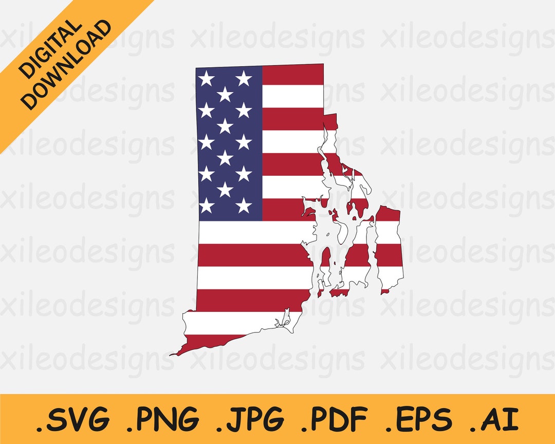 Rhode Island Map US Flag Svg, RI USA on American Flag, America State ...