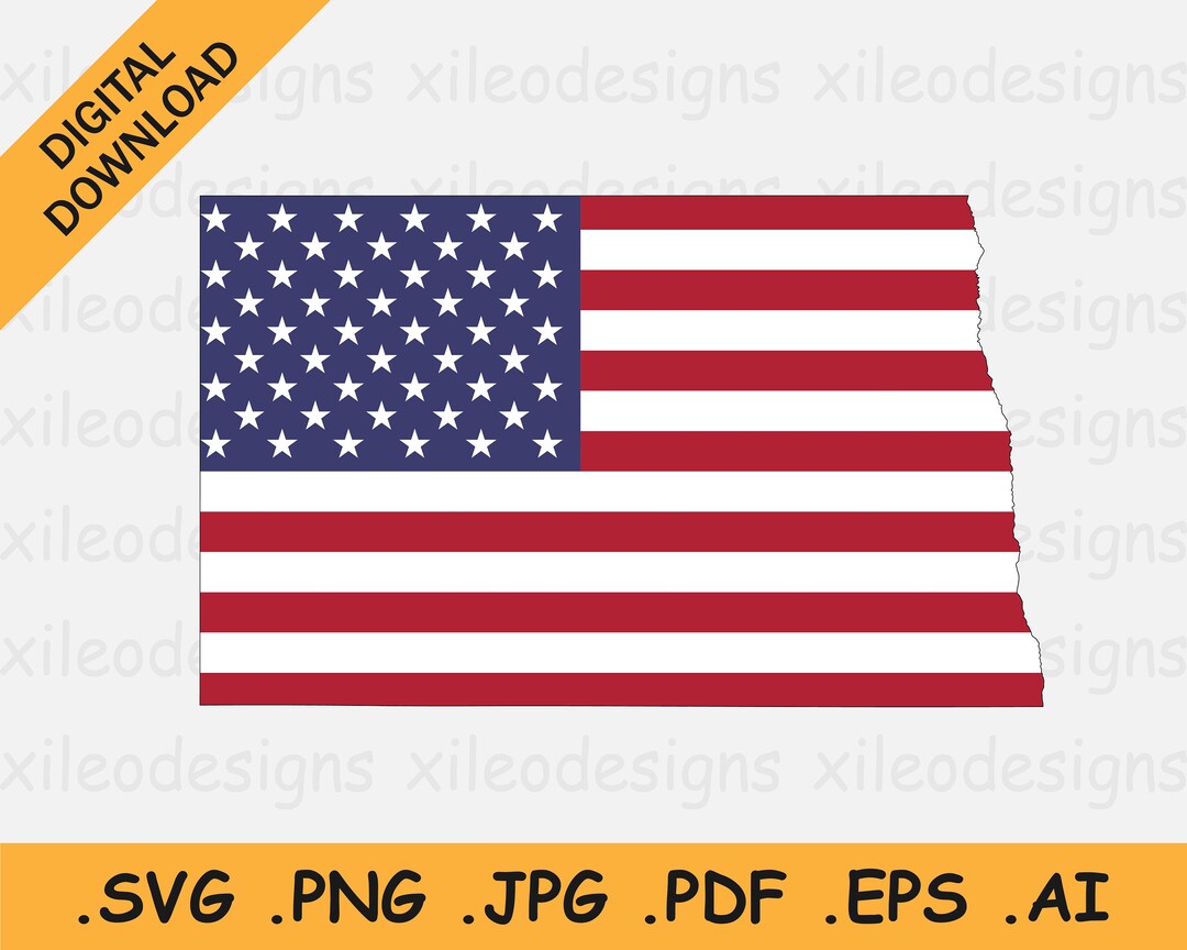 North Dakota Map US Flag Svg, ND USA on American Flag, America State ...