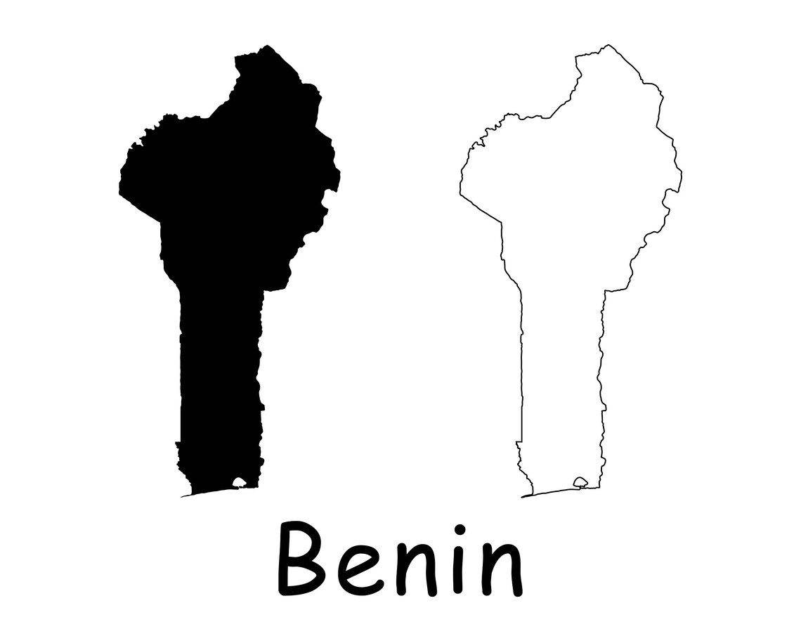 Carte du Bénin, carte du pays du Bénin, contour solide détaillé noir et ...