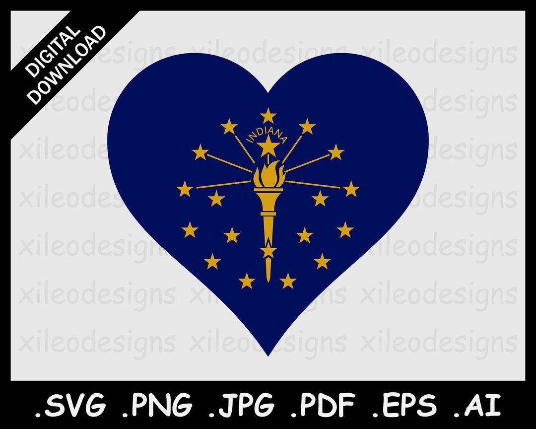 Indiana Heart Flag SVG, IN USA Love Shape Flag, Icon Sign Symbol Emoji ...