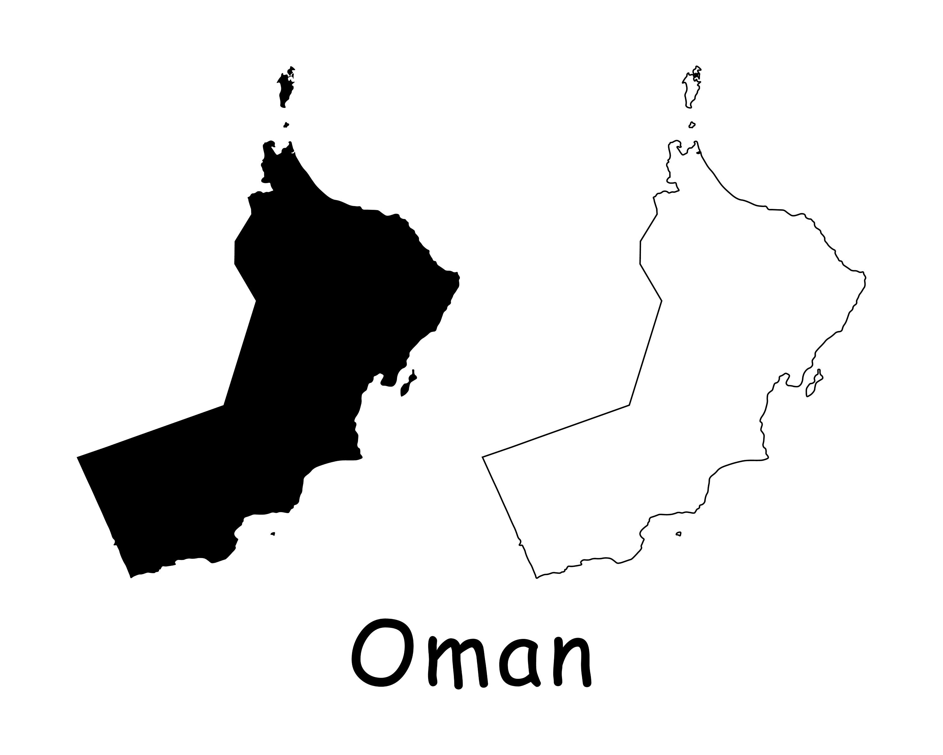 Map of Oman Oman Map Black and White Detailed Solid Outline - Etsy