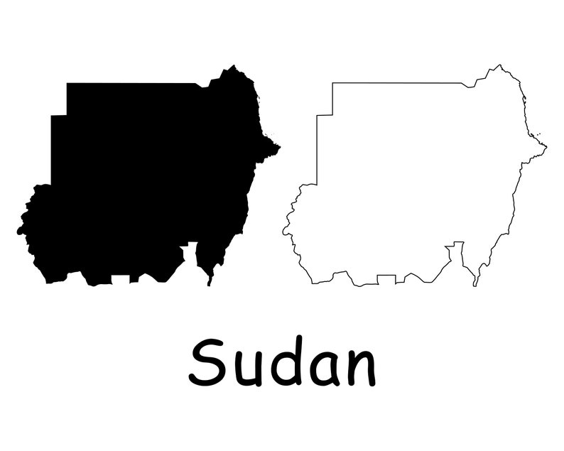 Map of Sudan, Sudan Map, Black and White Detailed Solid Outline Line ...