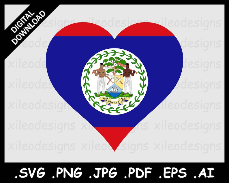 Belize Heart Flag SVG, Belizean Love Banner, B'zean National Nation ...