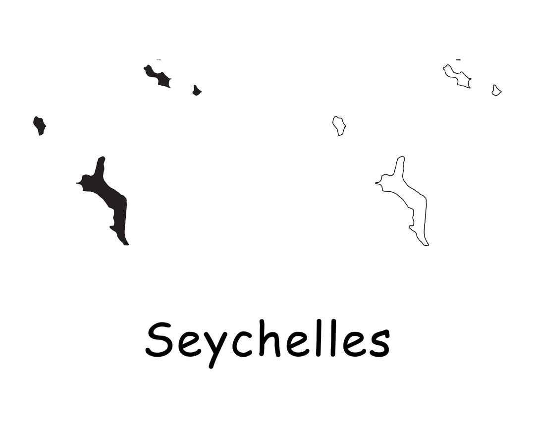 Seychelles Map, Black and White Detailed Solid Outline Boundary Border ...