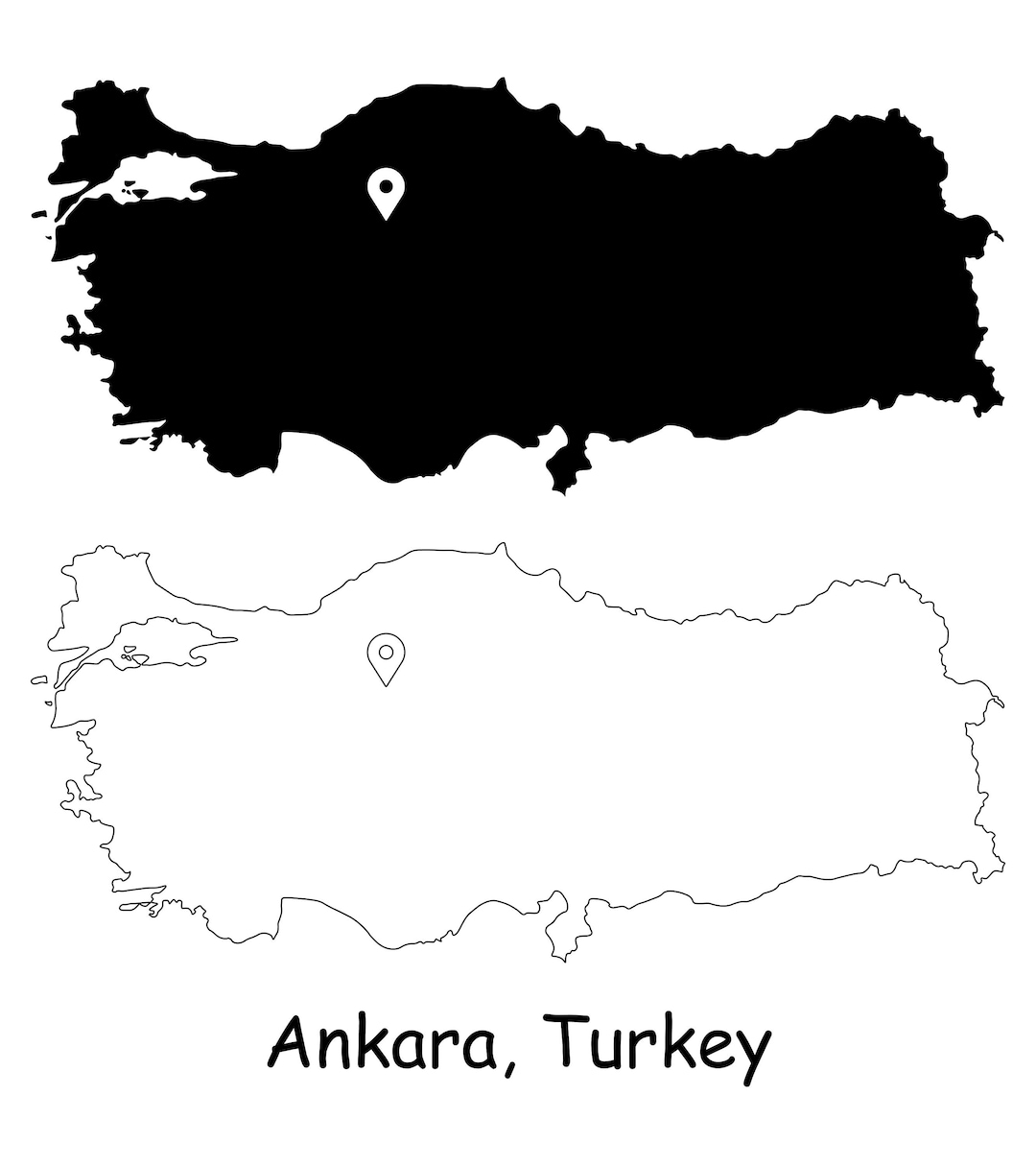 Ankara Turkey Map Capital City Country Location Pin Black White ...