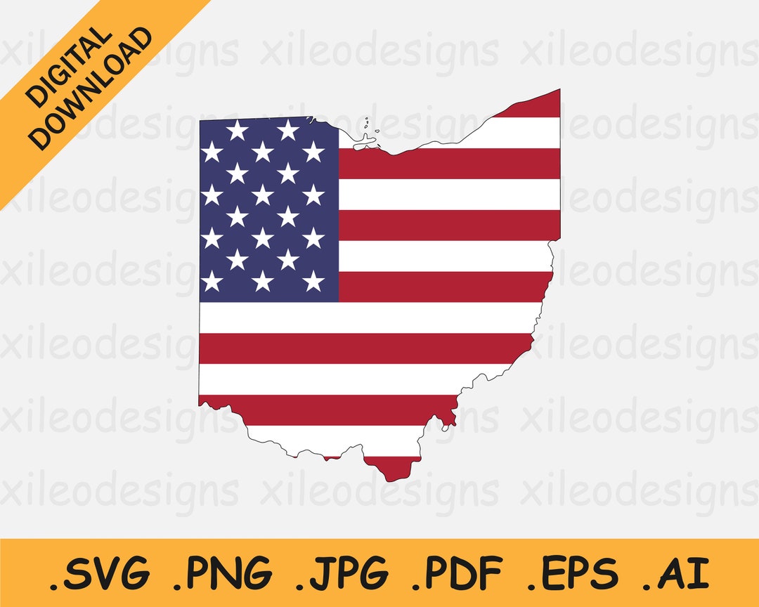 Ohio Map US Flag Svg - OH USA on American Flag, America State Banner ...
