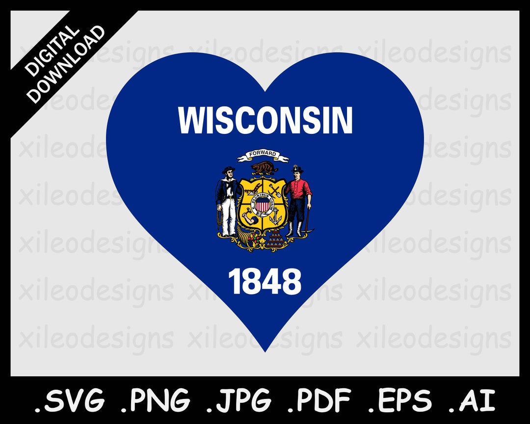 Wisconsin Heart Flag SVG, WI USA Love Shape Flag, State Icon Sign ...