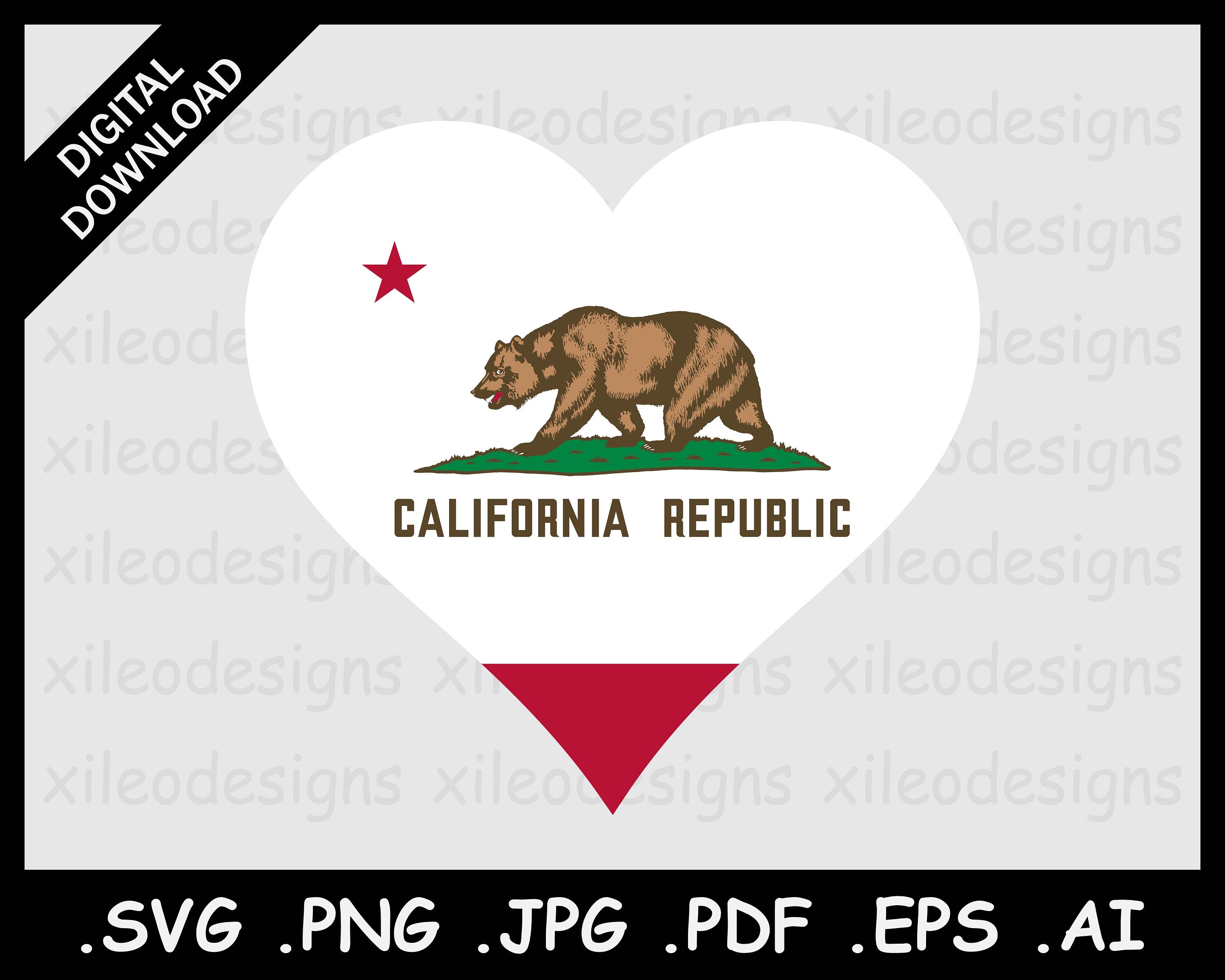 California Heart Flag SVG CA USA Love Shape Flag Icon Sign - Etsy