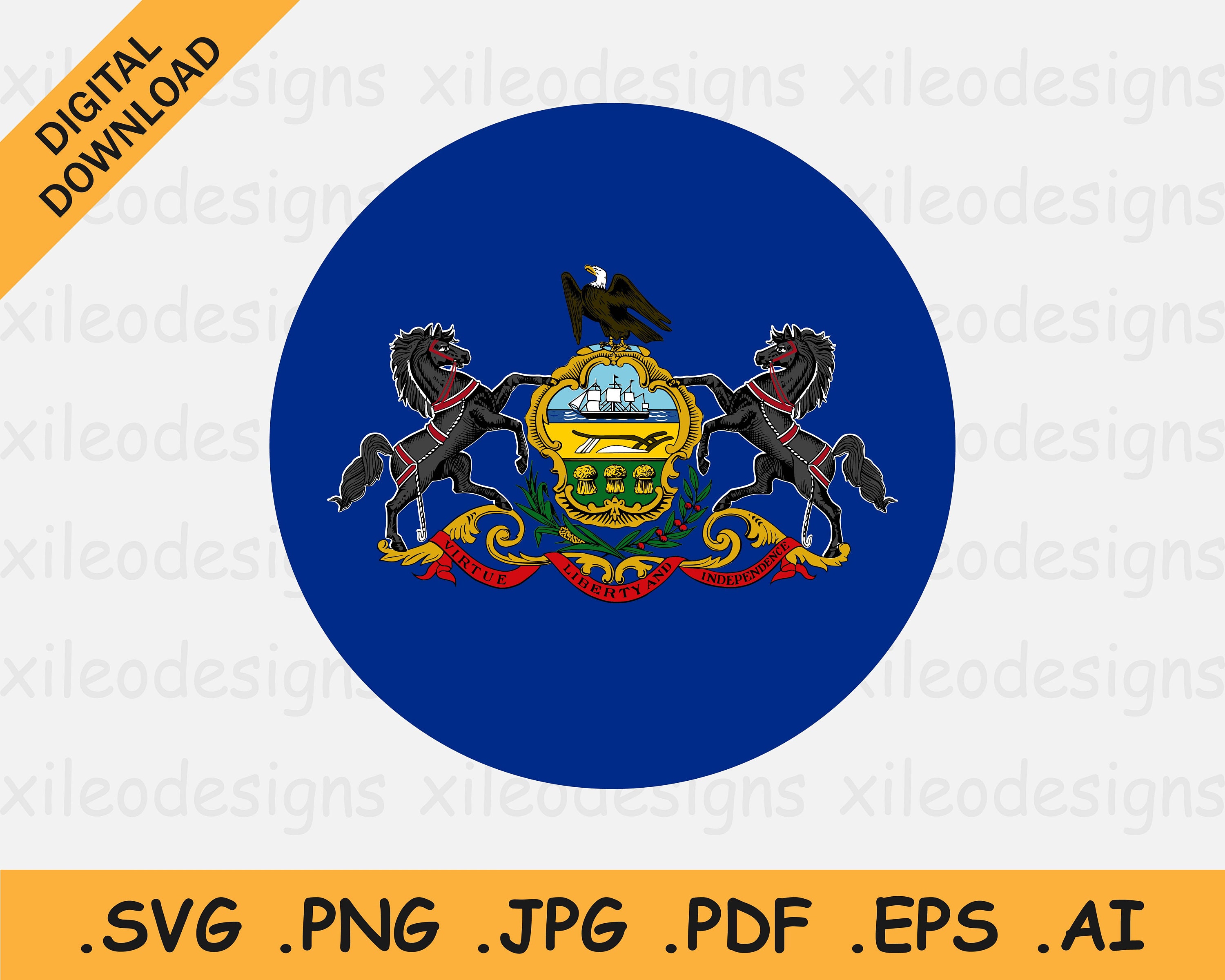 Pennsylvania Round Flag SVG PA USA Circular Circle American | Etsy