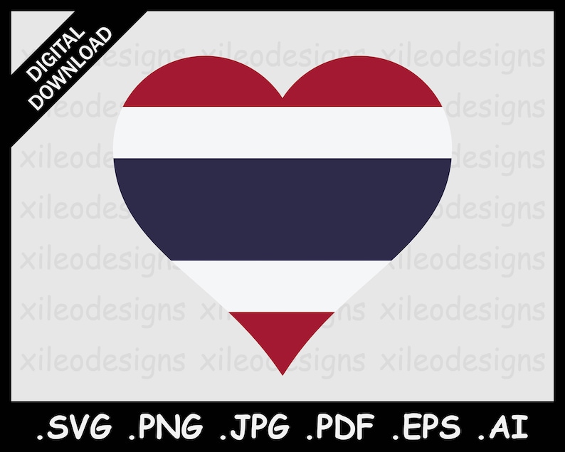 Thailand Heart Flag SVG, Thai Love Shape Country National Flag, Digital ...