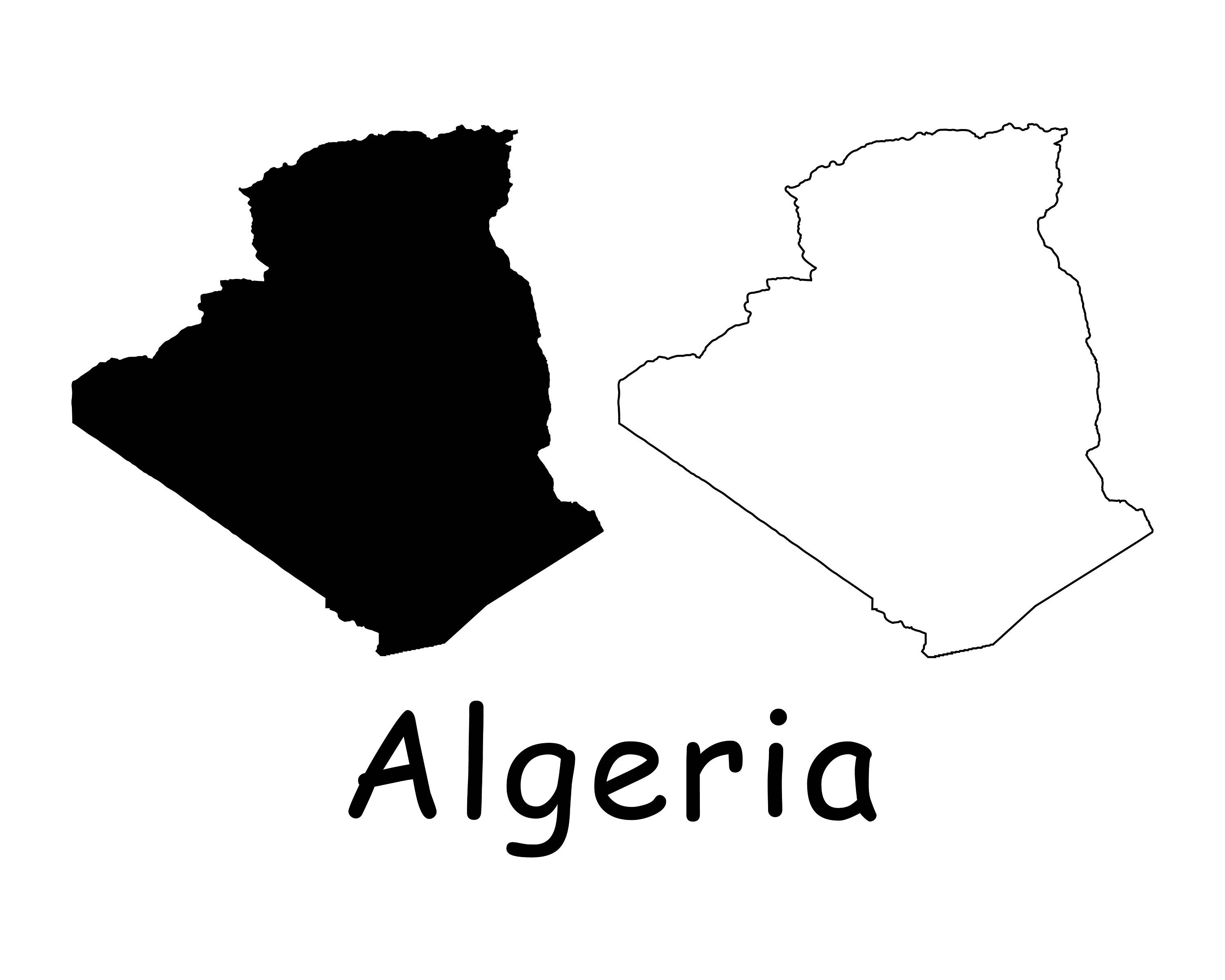 Algeria Map, Map of Algeria, Solid Black Algeria Map, Outline Algeria ...