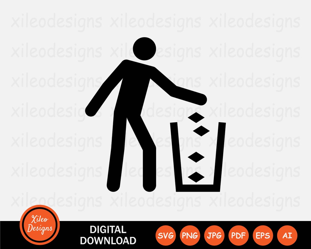 Keep Clean Icon SVG - Throw Trash in Bin Place Rubbish Can Trashcan Man ...