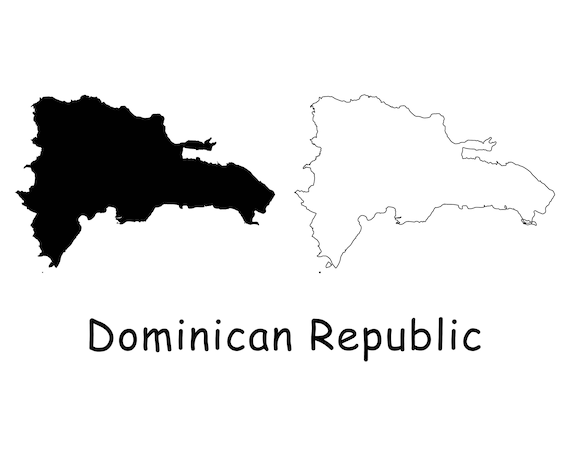 Map of Dominican Republic Black White Detailed Solid Boundary | Etsy
