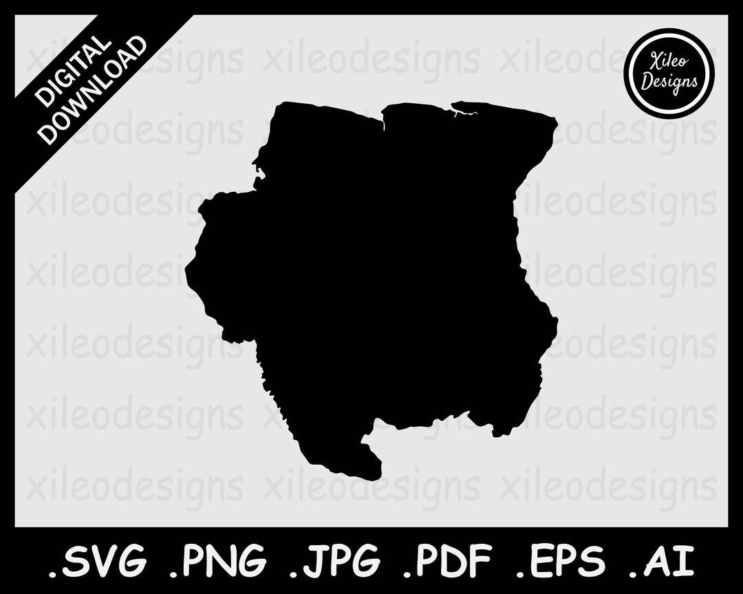 Suriname Map SVG, Surinamese National Country Boundary Border, Black ...