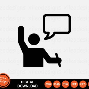 Student Asking Question Icon SVG - Raise Hand Give Opinion Chat Bubble ...