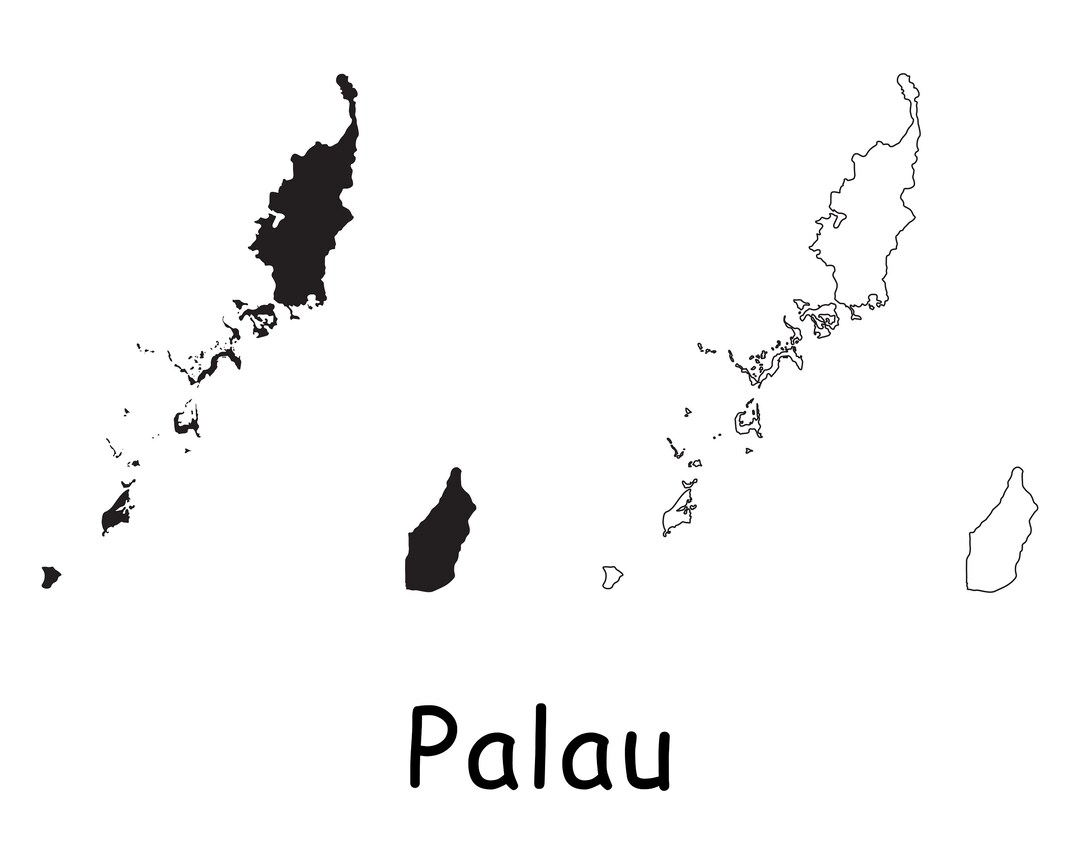 Map of Palau, Palau Map, Black and White Detailed Solid Outline Line ...