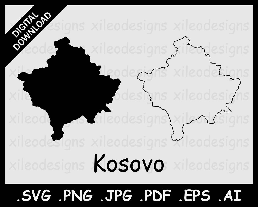Kosovo Map SVG, Kosovan Kosovar Solid Outline Country Geography Atlas ...