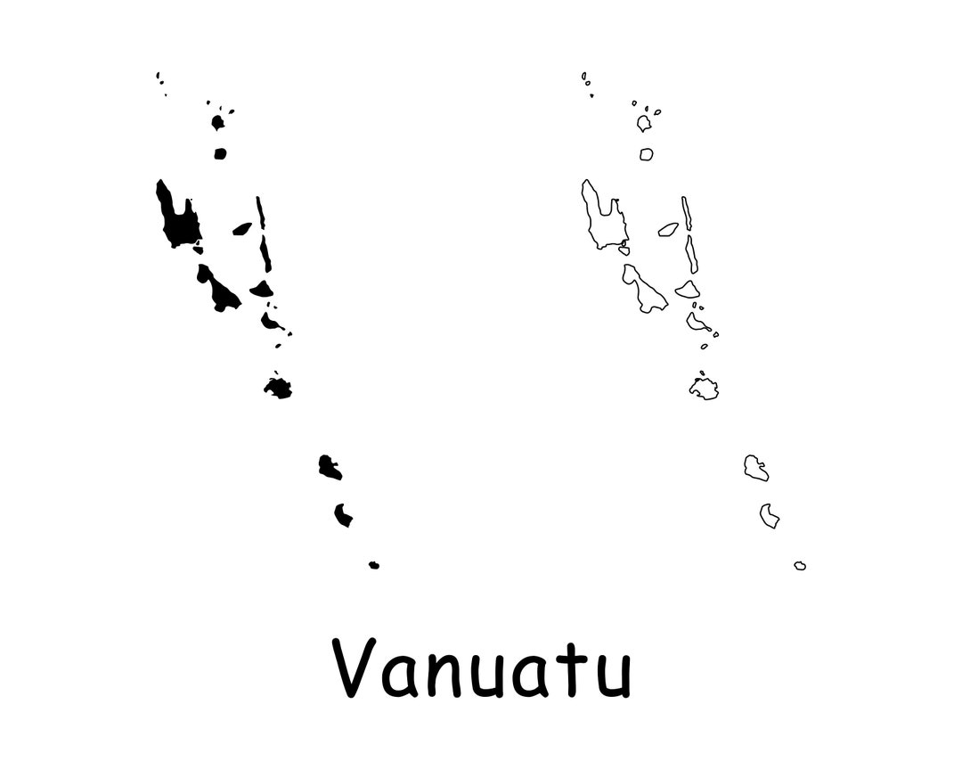 Map of Vanuatu, Vanuatu Map, Black and White Detailed Solid Outline ...