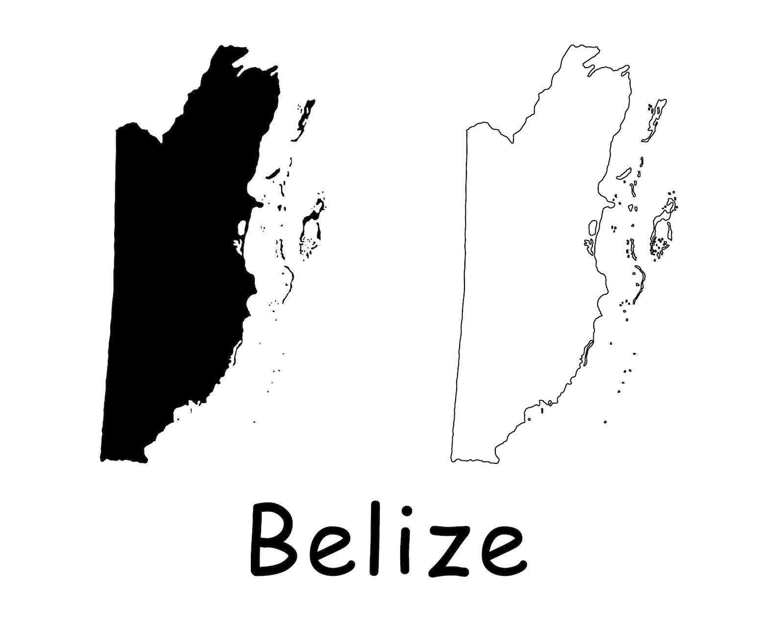 Map of Belize, Belize Country National Map, Black and White Detailed ...