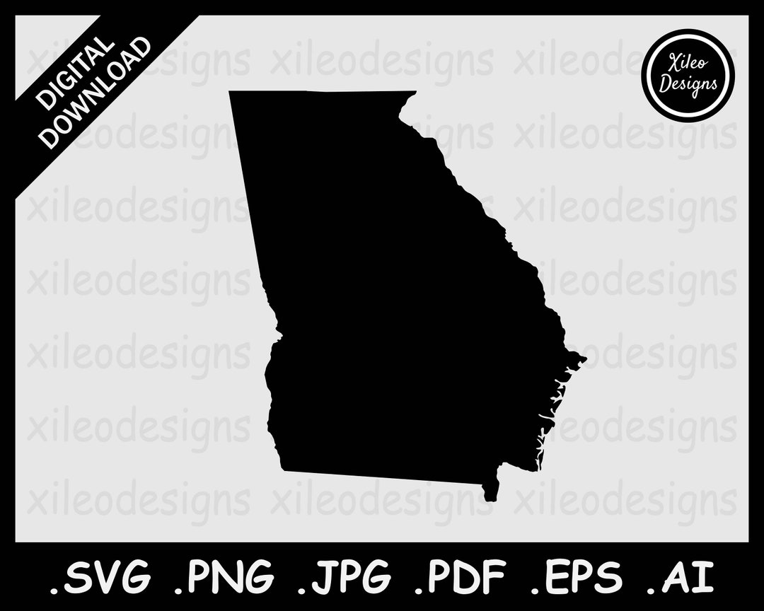 Georgia Map SVG, GA USA State Boundary Border, Georgian United States ...
