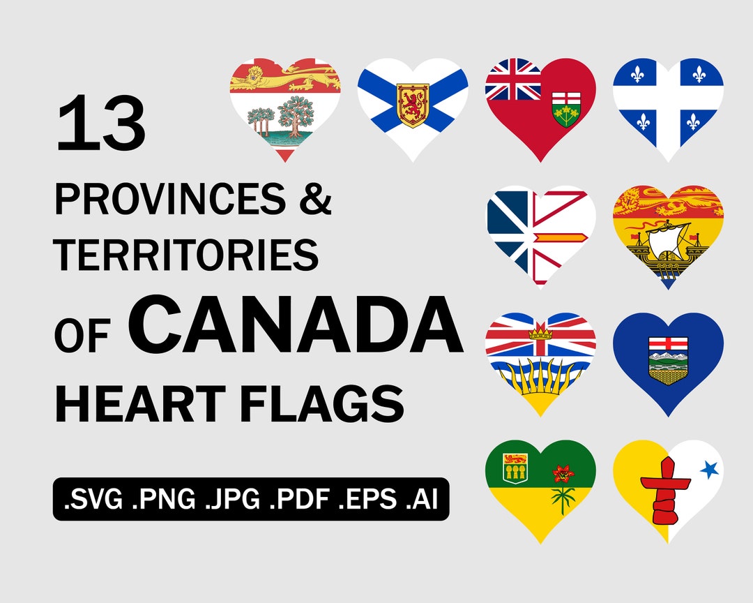 Canadian Provinces and Territories Heart Flags SVG, Canada Province ...