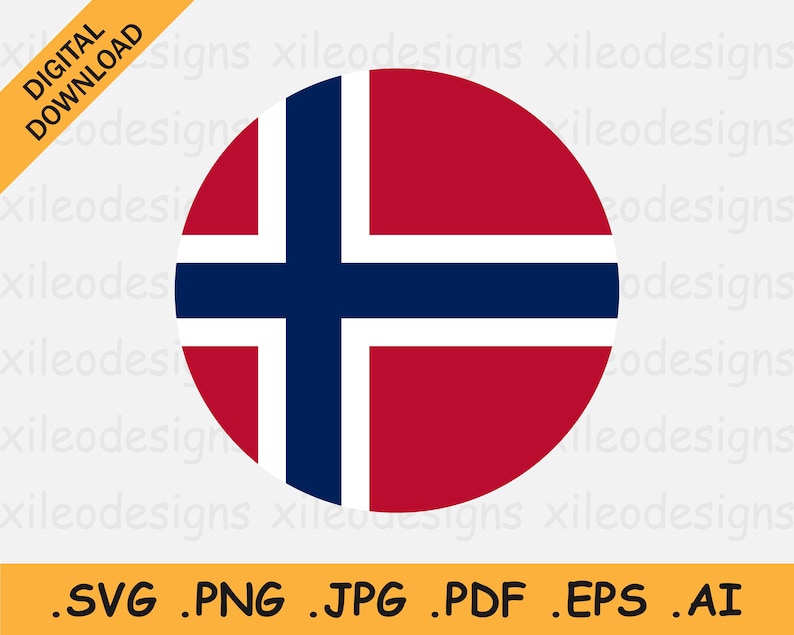 Norway Round Flag SVG Norwegian Circle Banner National - Etsy