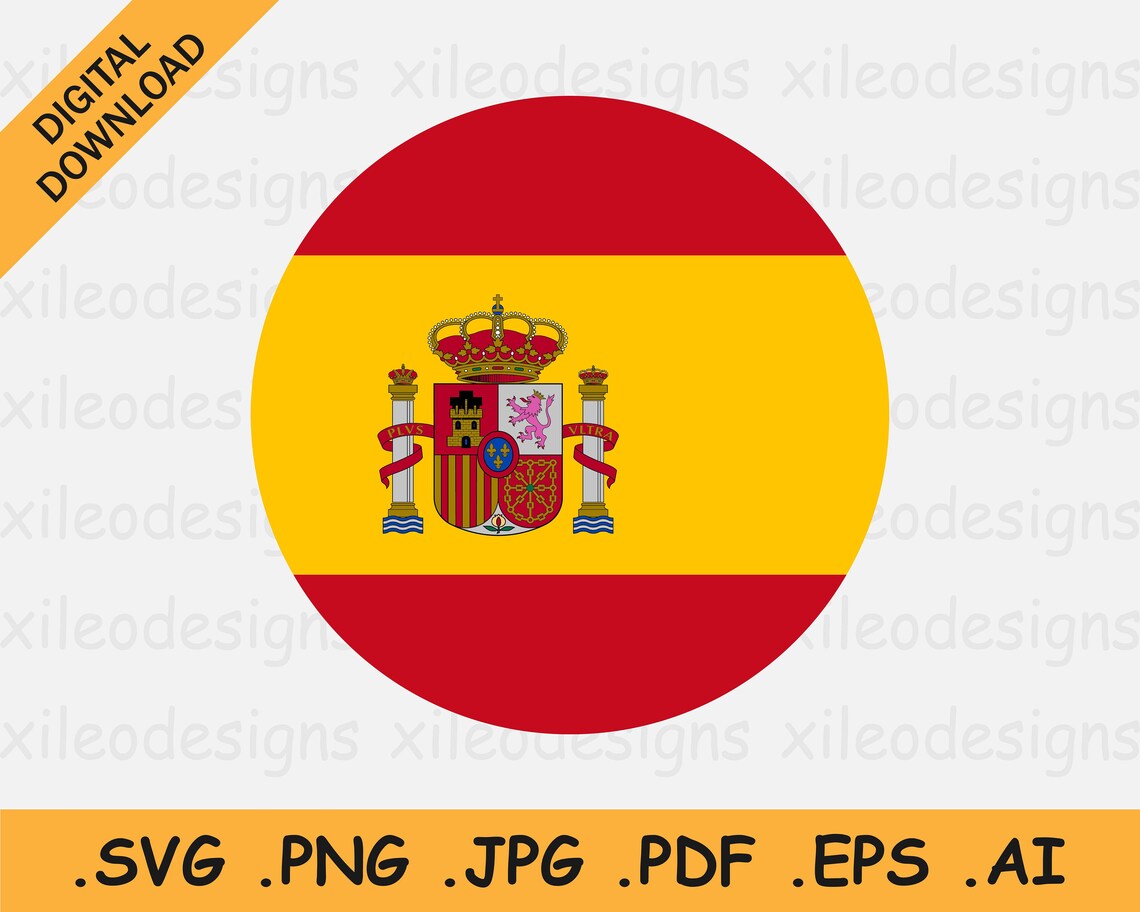 Spain Round Flag SVG Spanish Circular Banner Country - Etsy