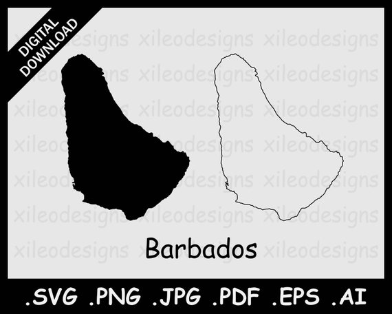Barbados Map SVG Barbadian Bajan Solid Outline Country | Etsy