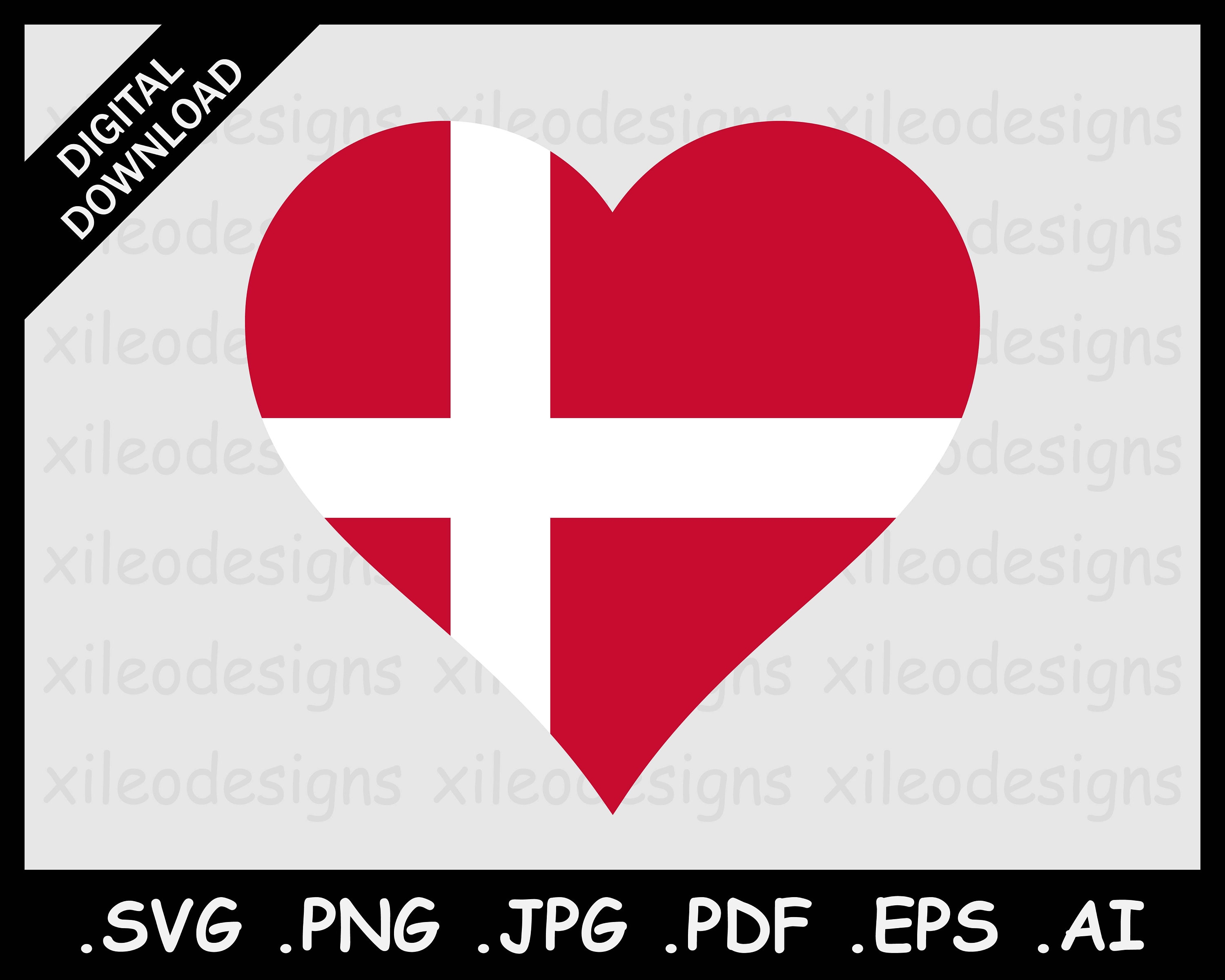 Denmark Heart Flag SVG Danish Love Shape Banner National - Etsy