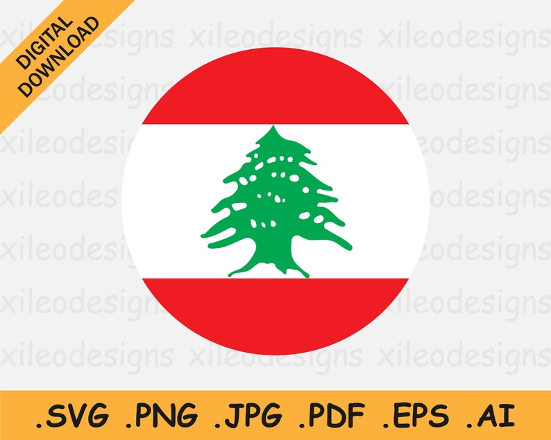 Lebanon Round Flag SVG Lebanese Circle Banner National - Etsy