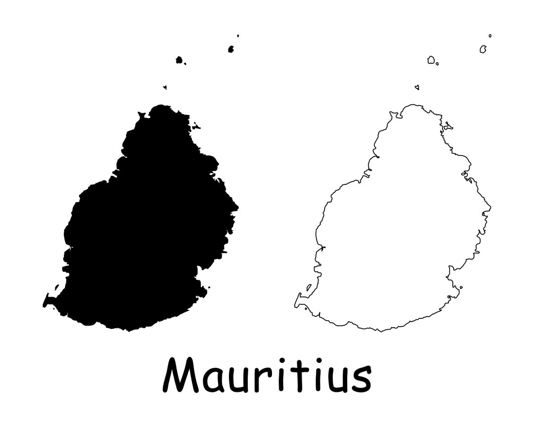 Map of Mauritius, Mauritius Map, Black and White Detailed Solid Line ...