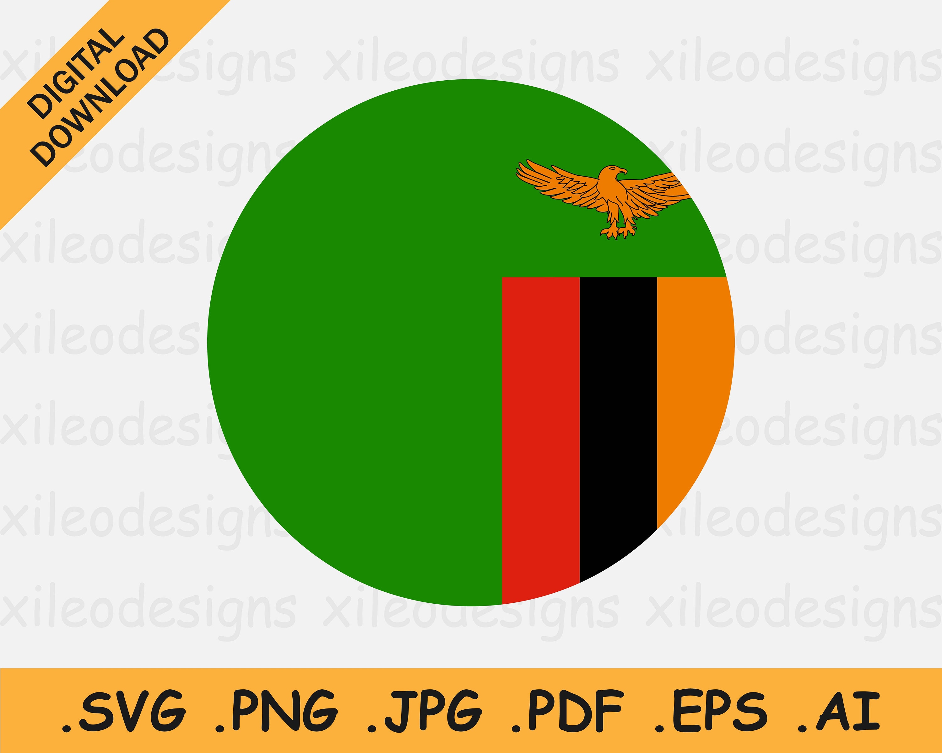 Zambia Round Flag Svg Zambian Circular Banner Country Etsy