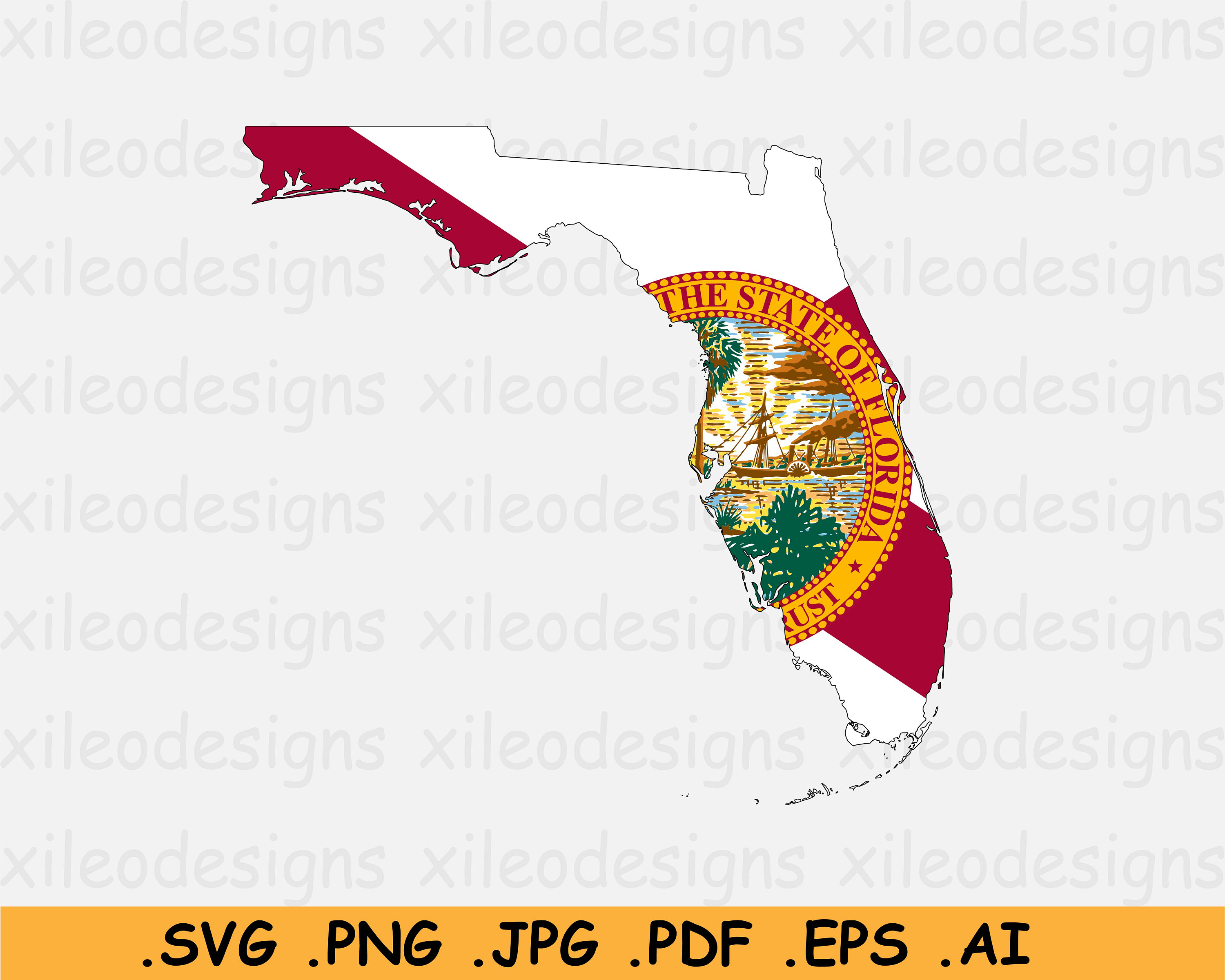 Florida State Flag Map SVG United States of America FL USA | Etsy