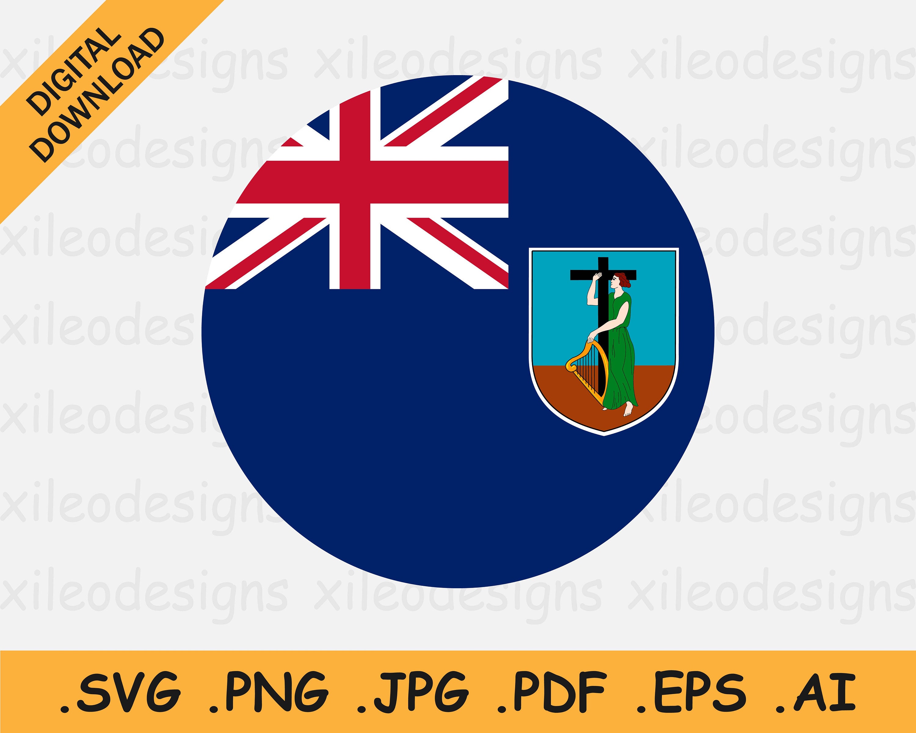 Montserrat Round Flag SVG British Overseas Territory - Etsy España