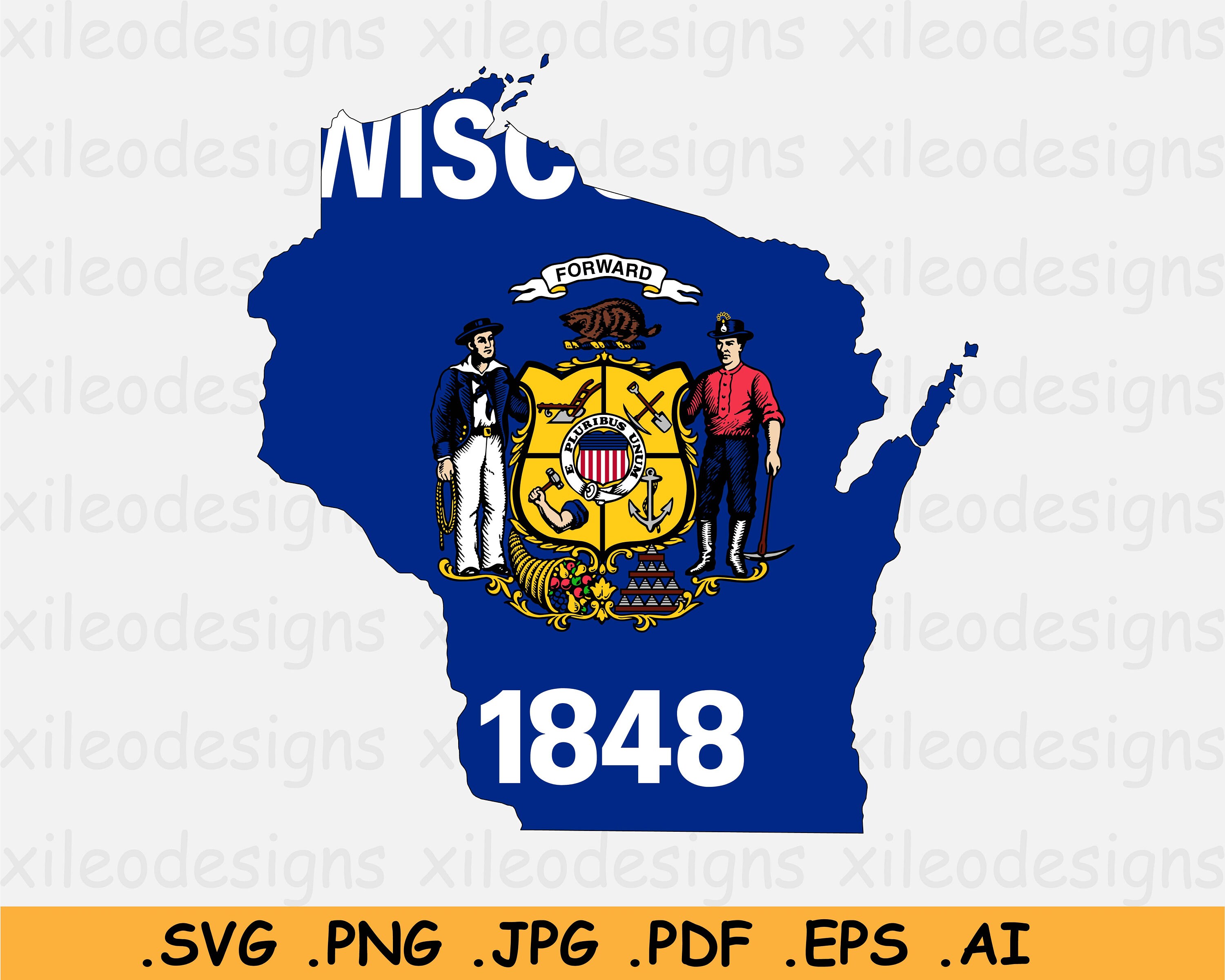 Wisconsin Flag Map SVG WI USA United States of America - Etsy Canada