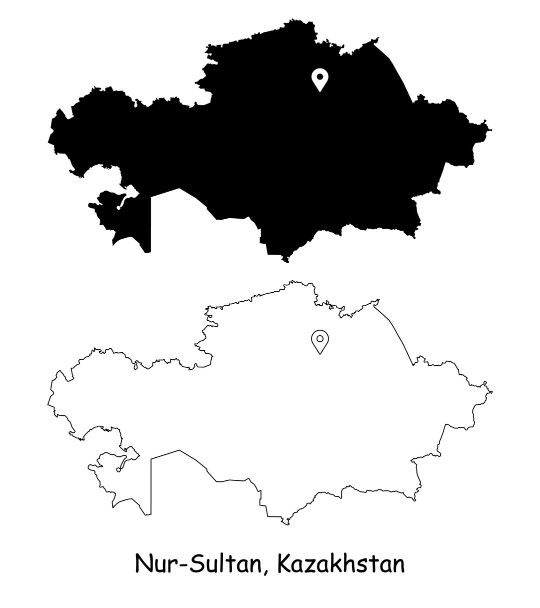 Nur-sultan Kazakhstan Map Capital City Country Location Pin Black White ...