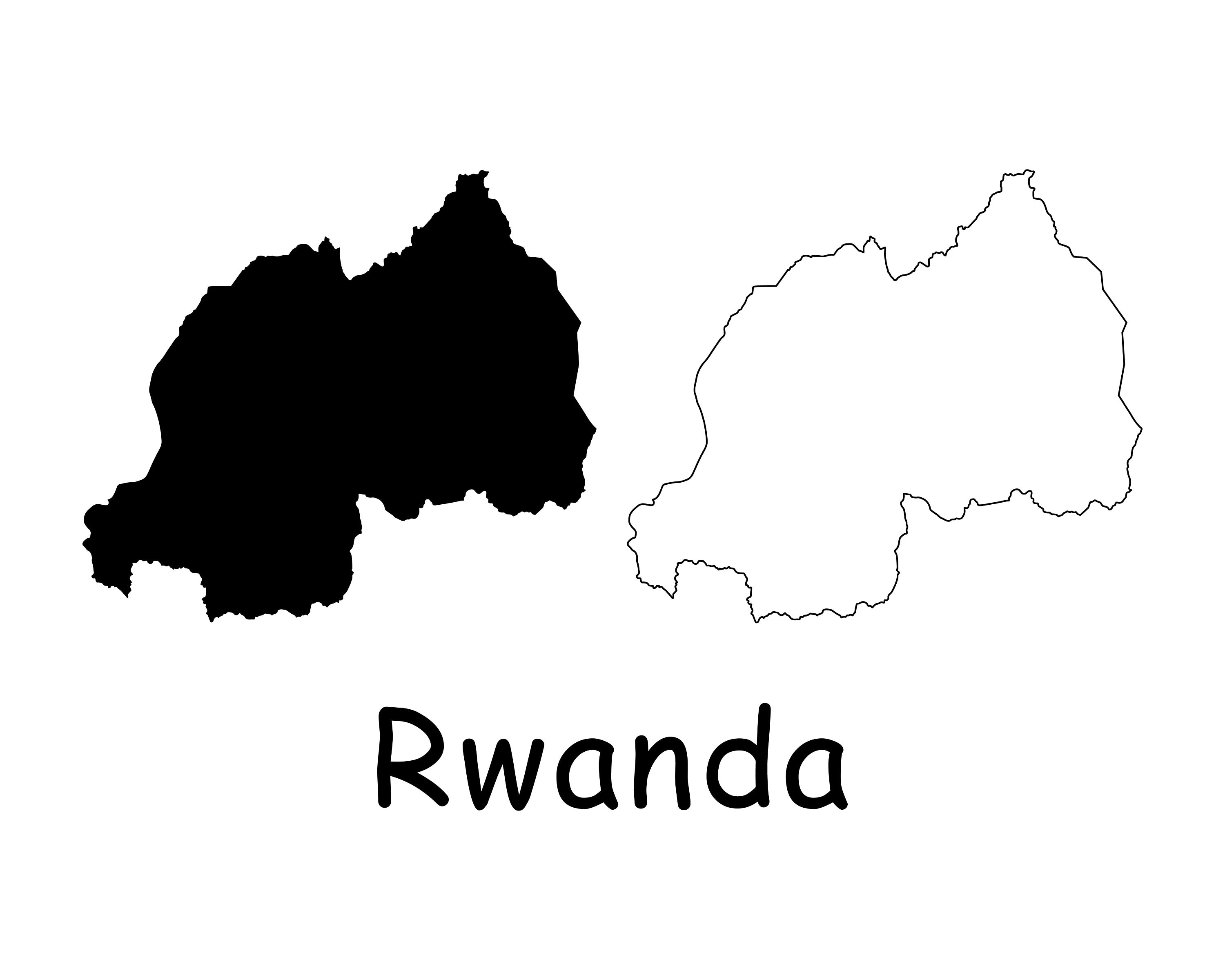 Map of Rwanda, Rwandan Map, Black and White Detailed Solid Outline ...