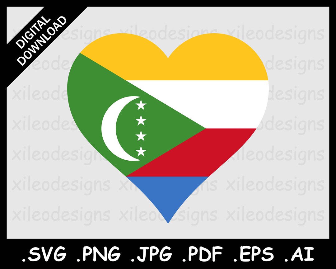 Comoros Heart Flag SVG, Comorian Love Shape Banner, National Nation ...
