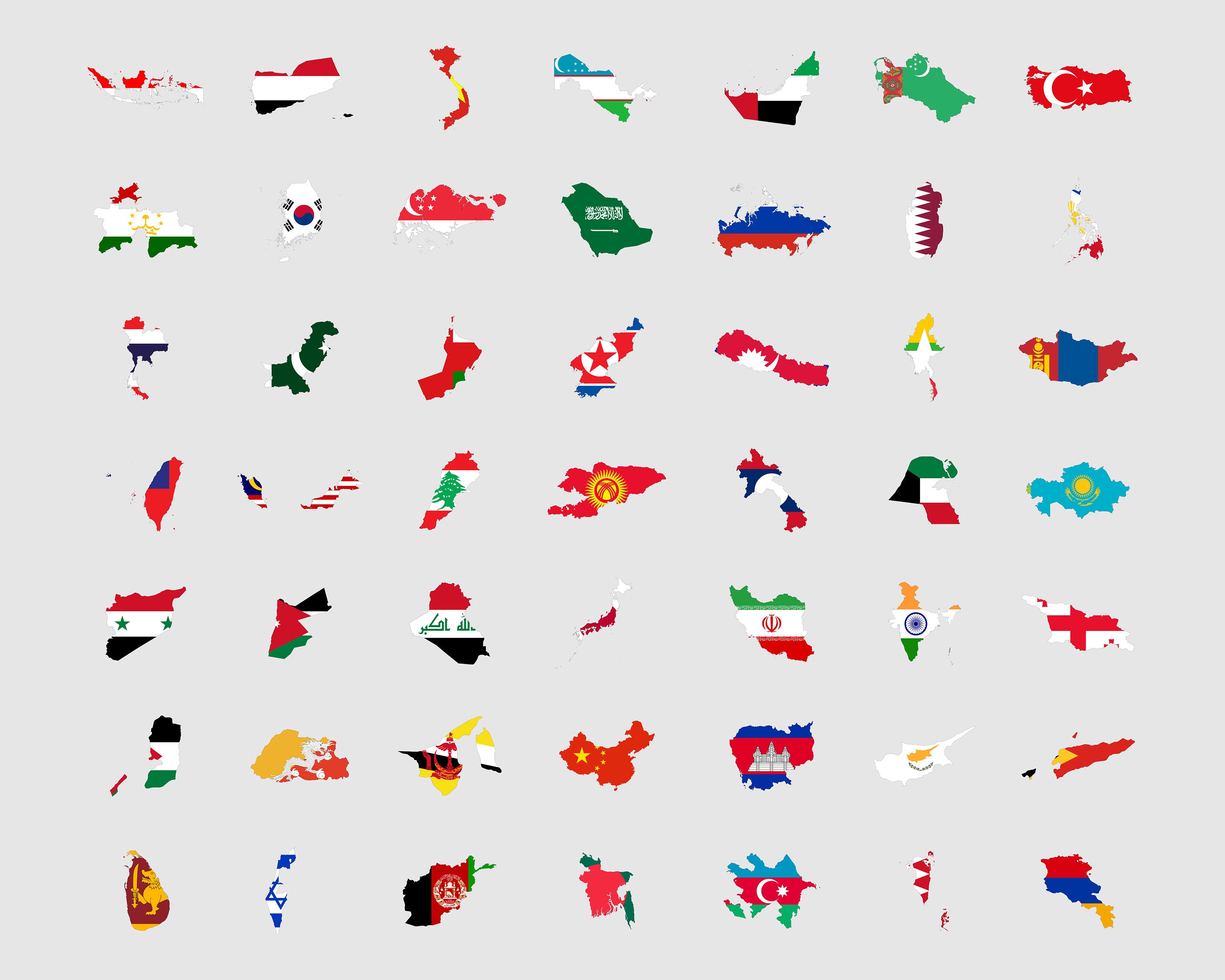 Asian Countries Flag Maps SVG Bundle - Asia Country Nation National ...