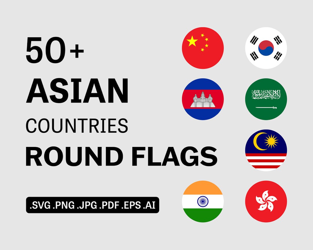 Asian Countries Round Flags SVG Bundle Set, Asia Country Circle Flag ...